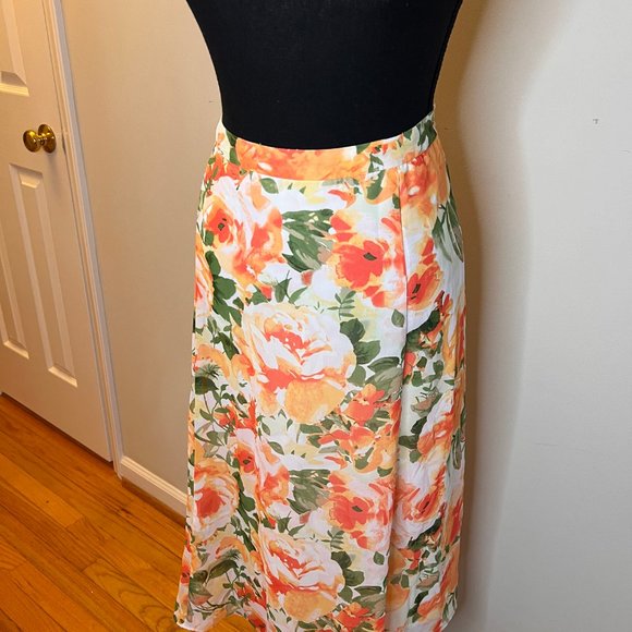 Cato | Skirts | Bright Orange Floral Skirt From Cato Summer Ready ...